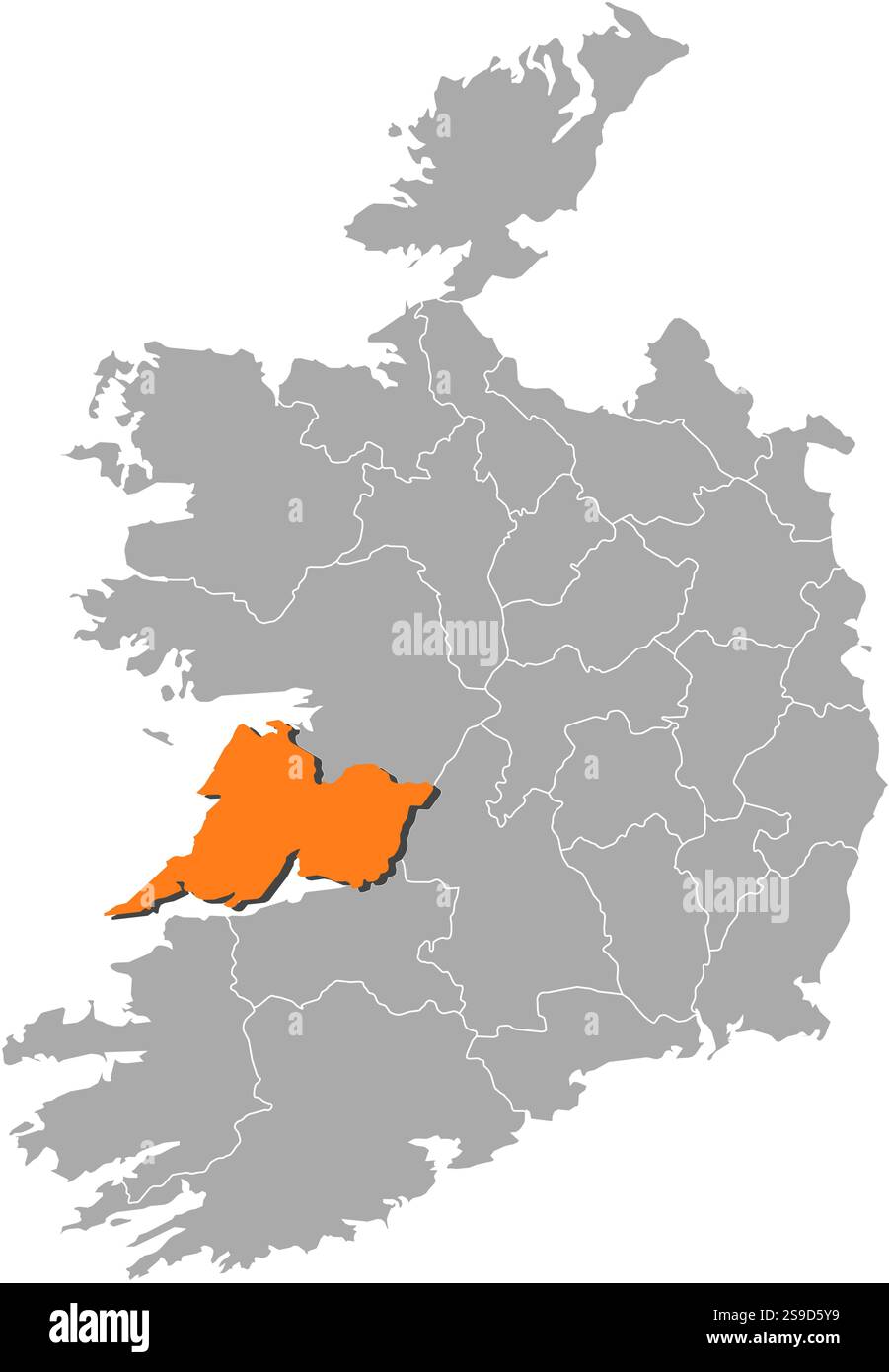 Map of Ireland with the provinces, Clare is highlighted by orange Stock ...