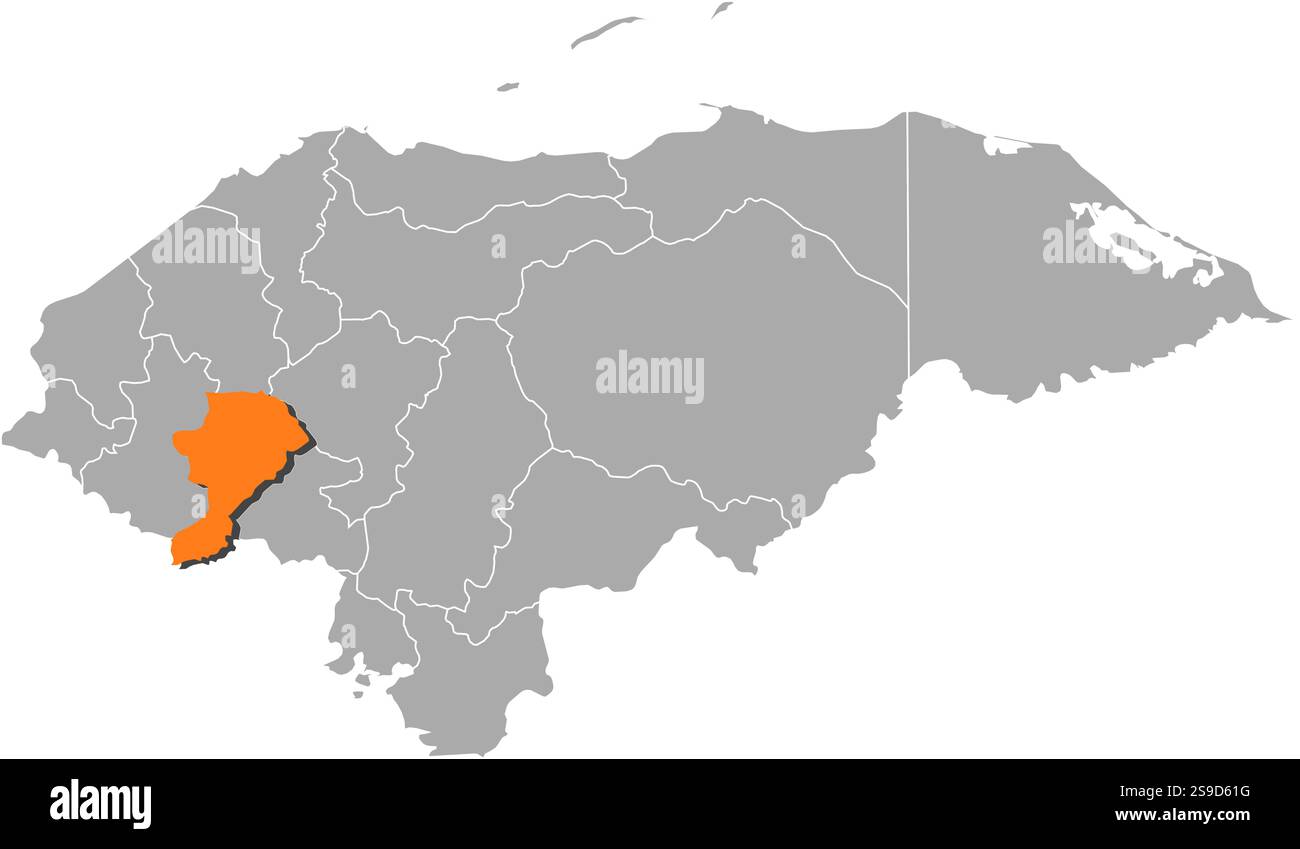 Map of Honduras with the provinces, Intibucá is highlighted by orange ...