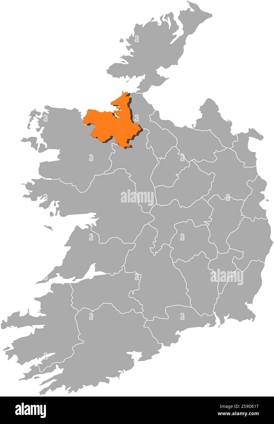 Map of Ireland with the provinces, Sligo is highlighted by orange Stock ...