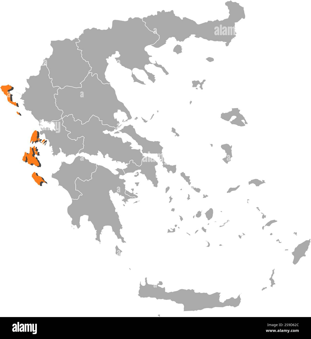 Map of Greece with the provinces, Ionien Islands is highlighted by ...