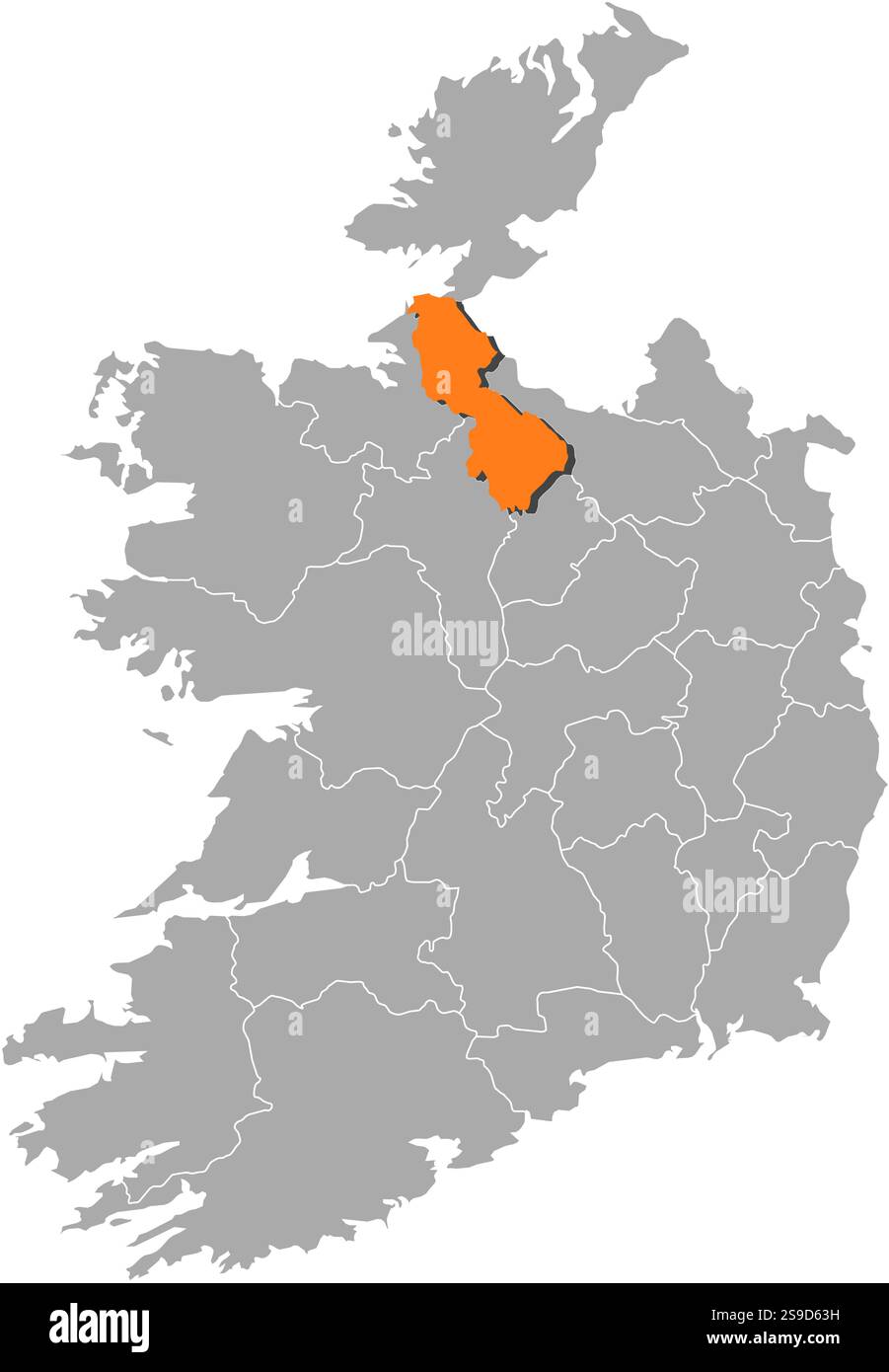 Map of Ireland with the provinces, Leitrim is highlighted by orange ...