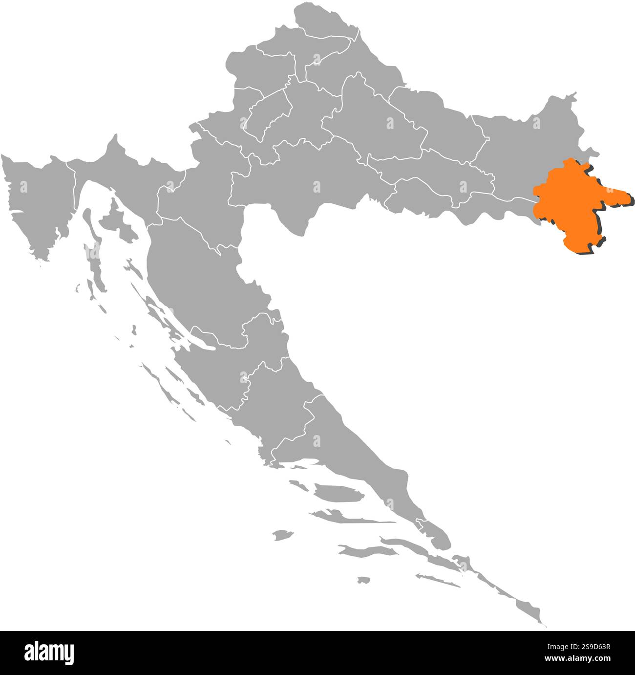 Map of Croatia with the provinces, Vukovar-Syrmia is highlighted by ...