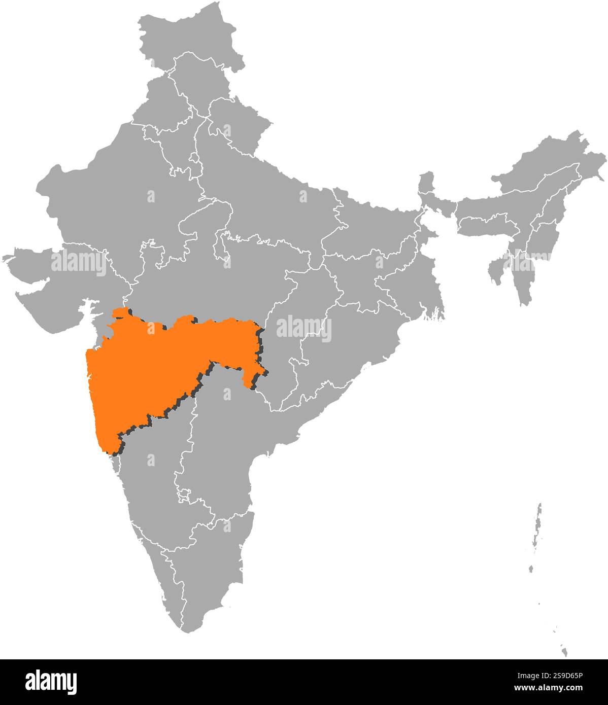 Map of India with the provinces, Maharashtra is highlighted by orange ...