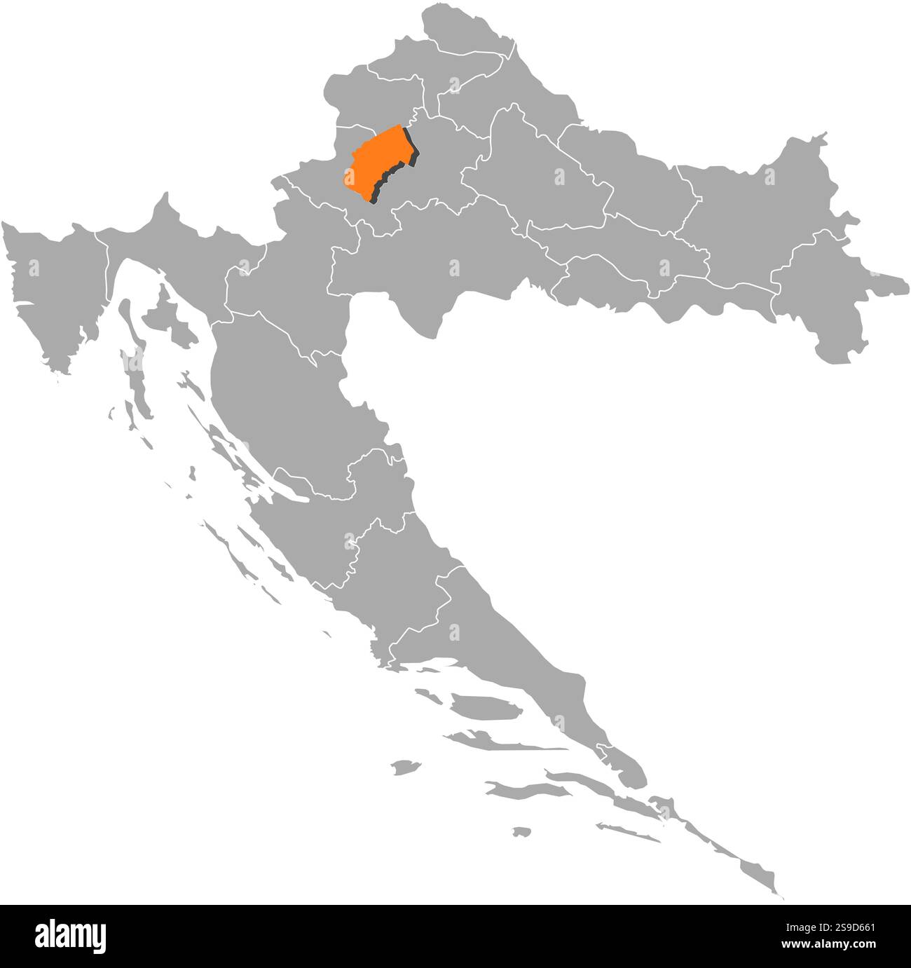 Map of Croatia with the provinces, City of Zagreb is highlighted by ...