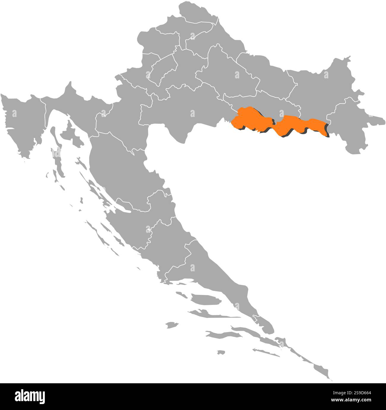 Map of Croatia with the provinces, Brod-Posavina is highlighted by ...