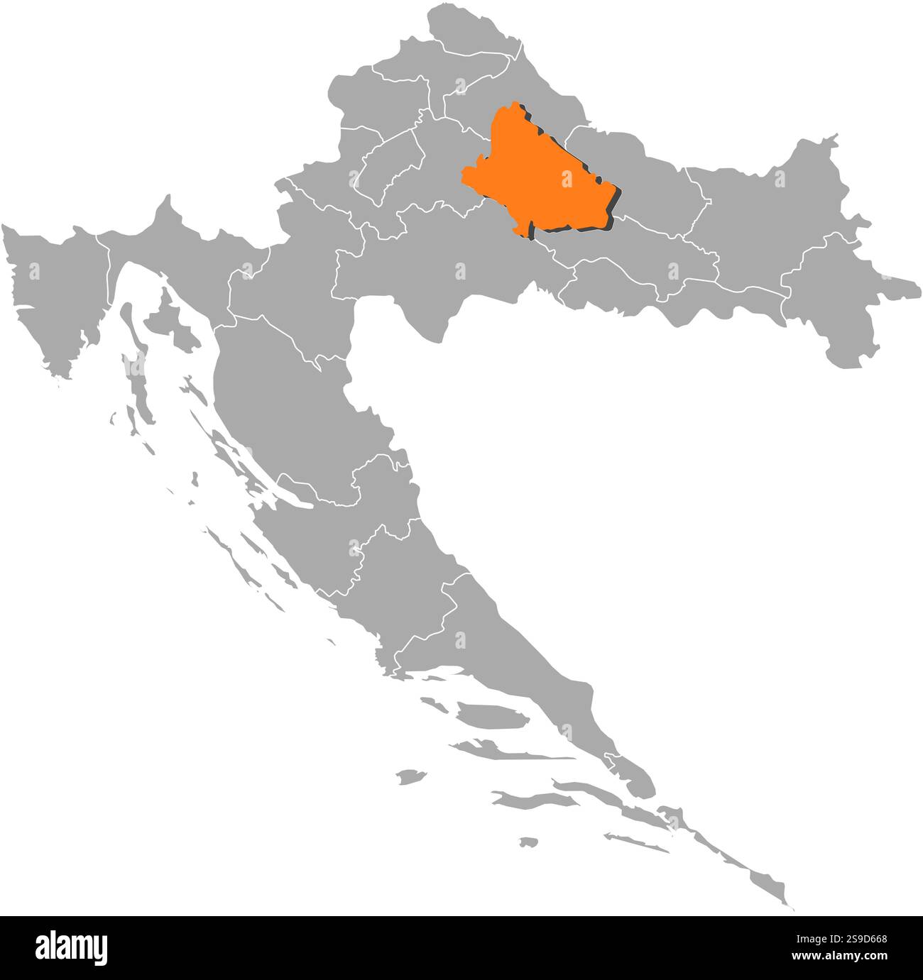 Map of Croatia with the provinces, Bjelovar-Bilogora is highlighted by ...
