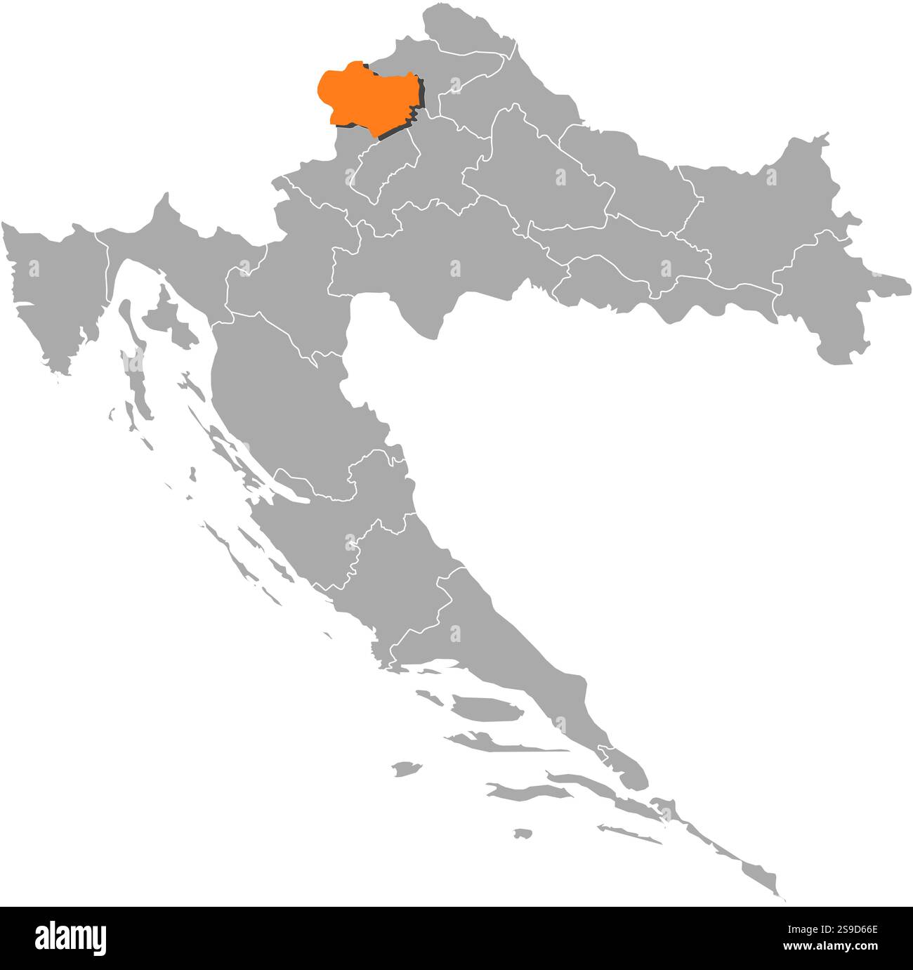 Map of Croatia with the provinces, Krapina-Zagorje is highlighted by ...