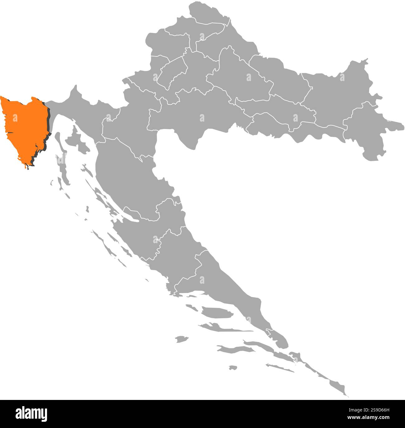 Map of Croatia with the provinces, Istria is highlighted by orange ...