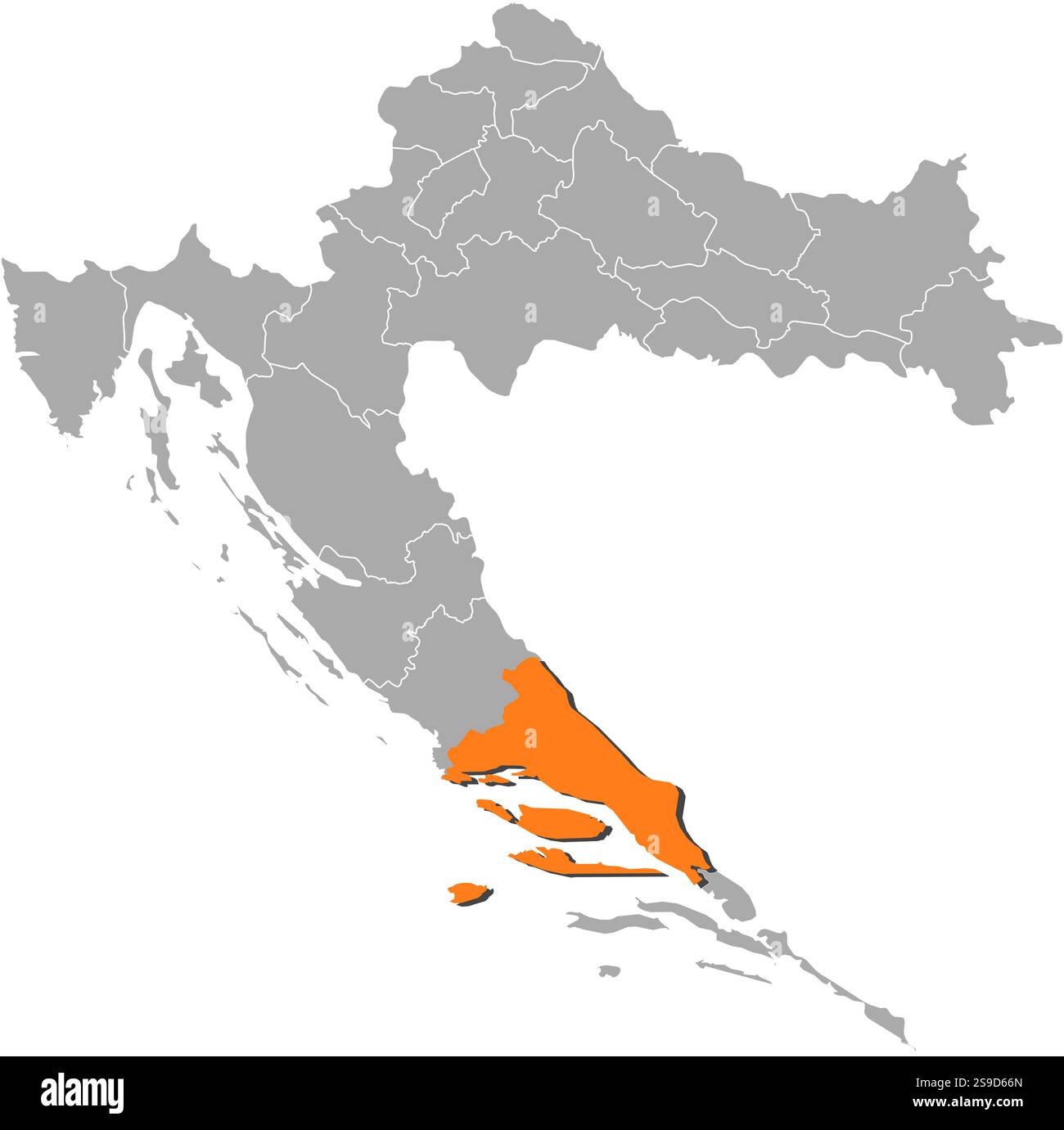 Map of Croatia with the provinces, Split-Dalmatia is highlighted by ...