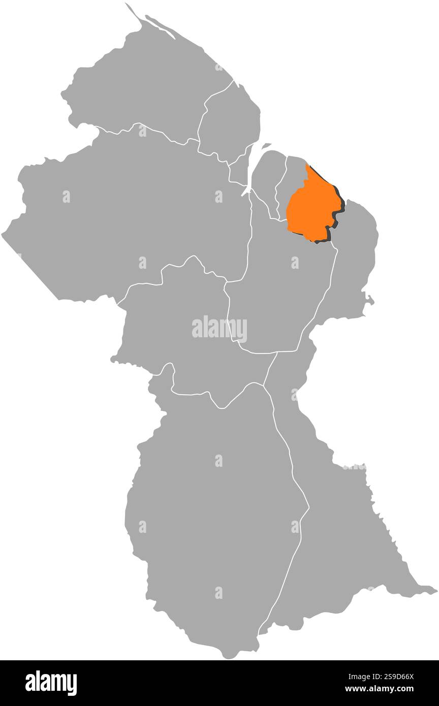 Map of Guyana with the provinces, Essequibo Islands-West Demerara is ...