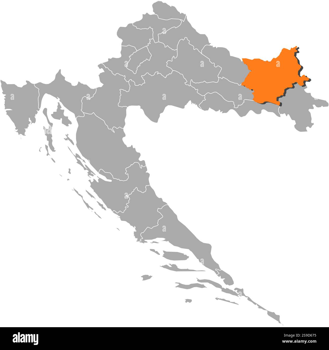 Map of Croatia with the provinces, Osijek-Baranja is highlighted by ...