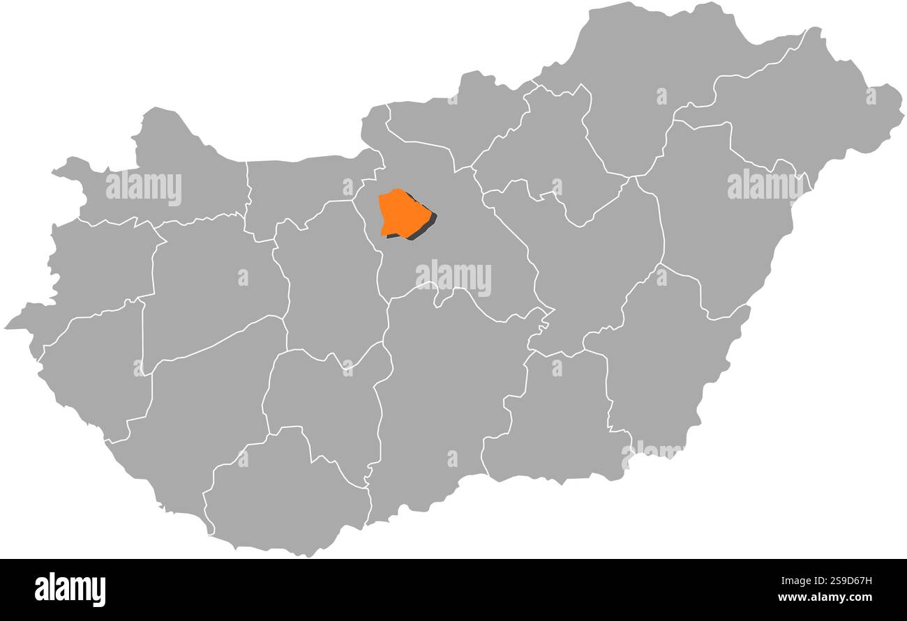 Map of Hungary with the provinces, Budapest is highlighted by orange ...