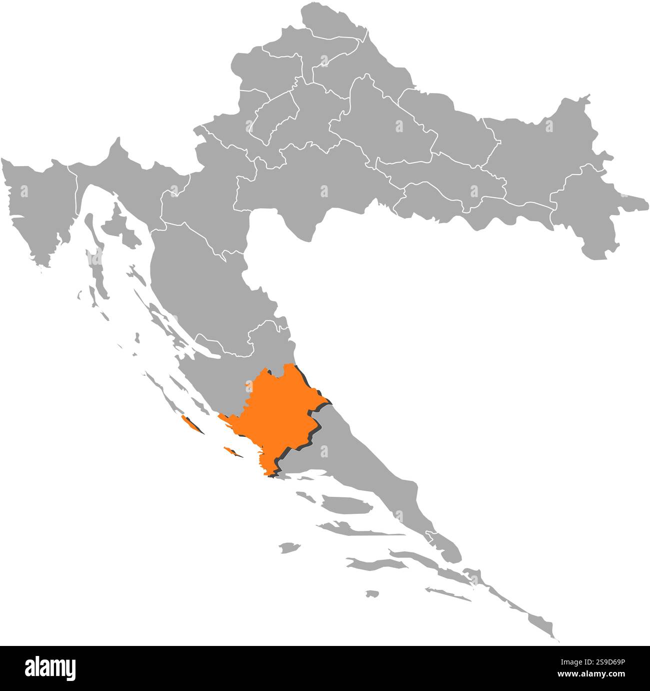 Map of Croatia with the provinces, Sibenik-Knin is highlighted by ...