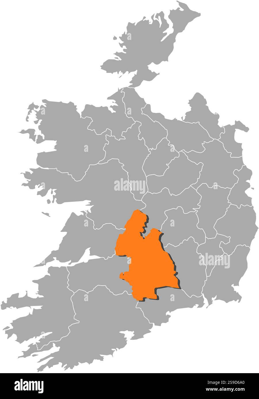 Map of Ireland with the provinces, Tipperary is highlighted by orange ...