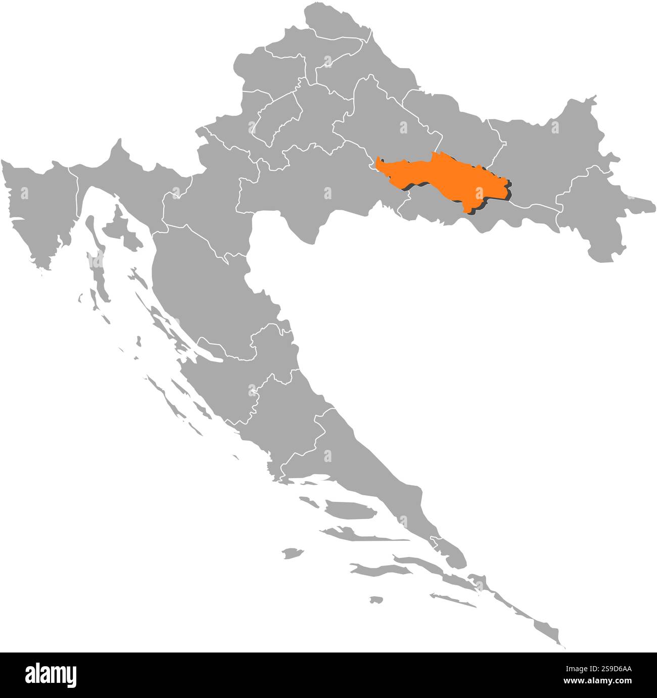 Map of Croatia with the provinces, Pozega-Slavonia is highlighted by ...