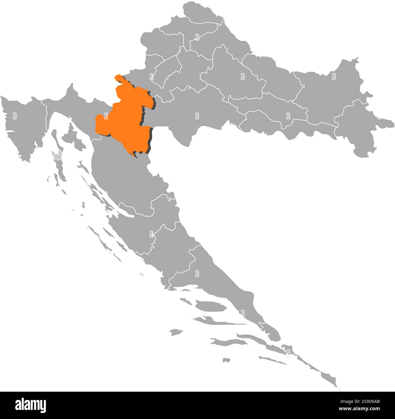 Map of Croatia with the provinces, Karlovac is highlighted by orange ...