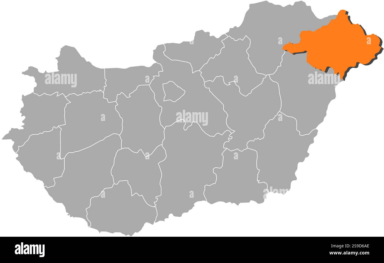 Map of Hungary with the provinces, Szabolcs-Szatmár-Bereg is ...