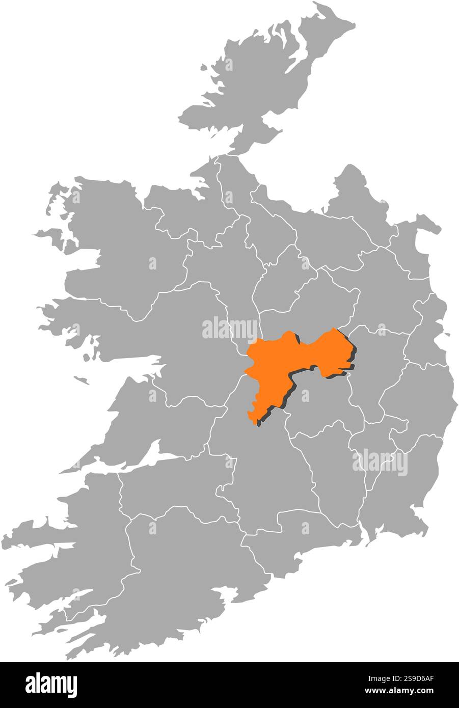 Map of Ireland with the provinces, Offaly is highlighted by orange ...
