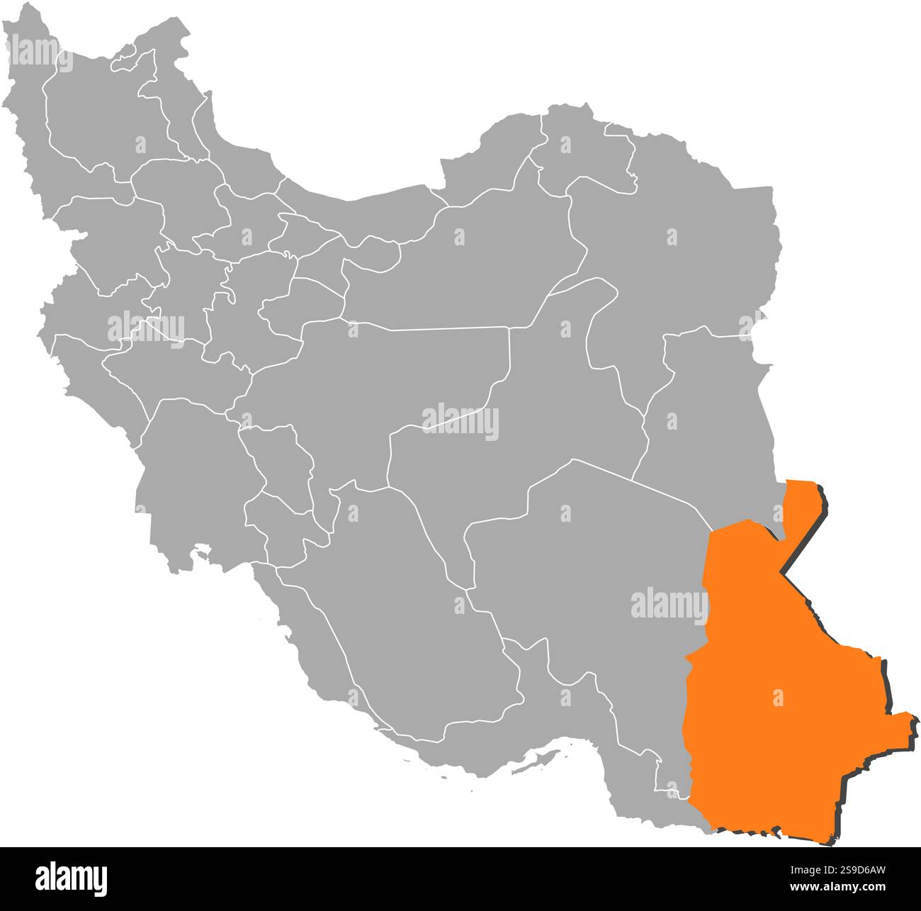 Map of Iran with the provinces, Sistan and Baluchestan is highlighted ...