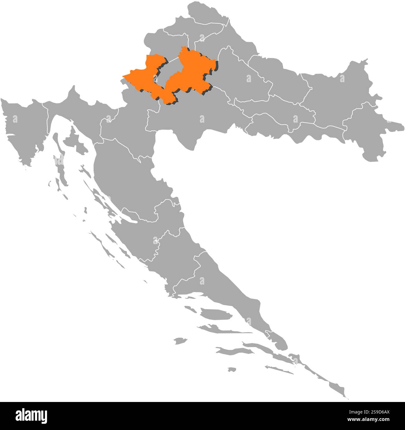 Map of Croatia with the provinces, Zagreb County is highlighted by ...