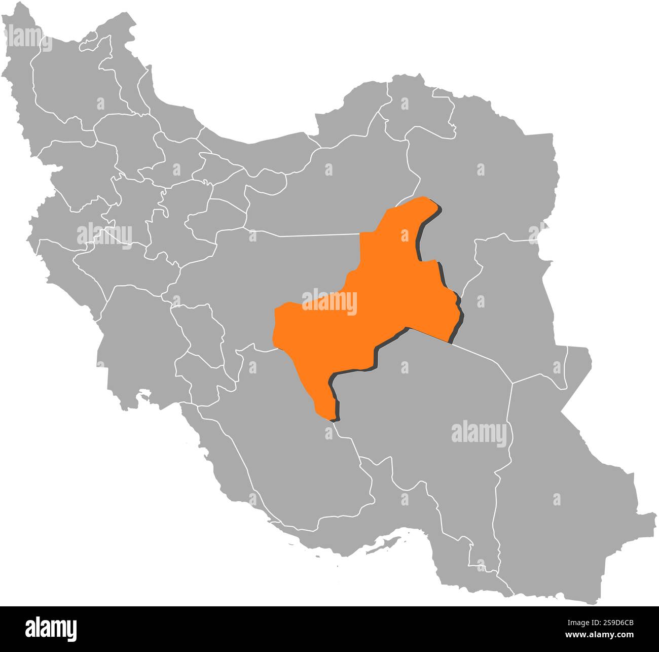 Map of Iran with the provinces, Yazd is highlighted by orange Stock ...