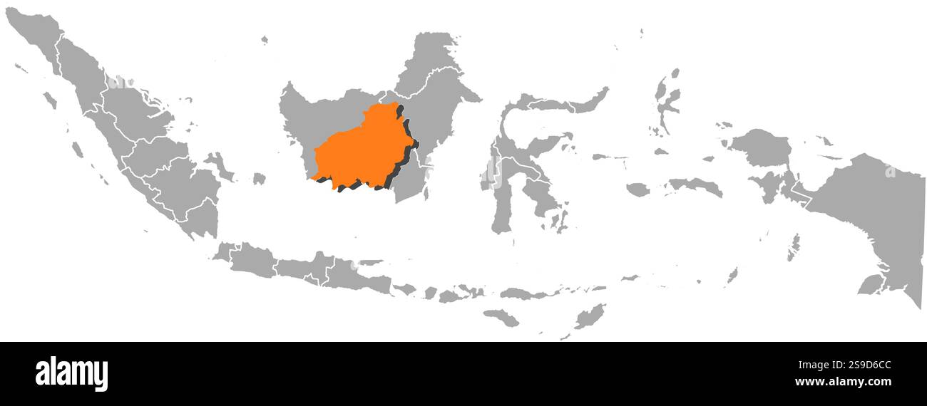 Map of Indonesia with the provinces, Central Kalimantan is highlighted ...
