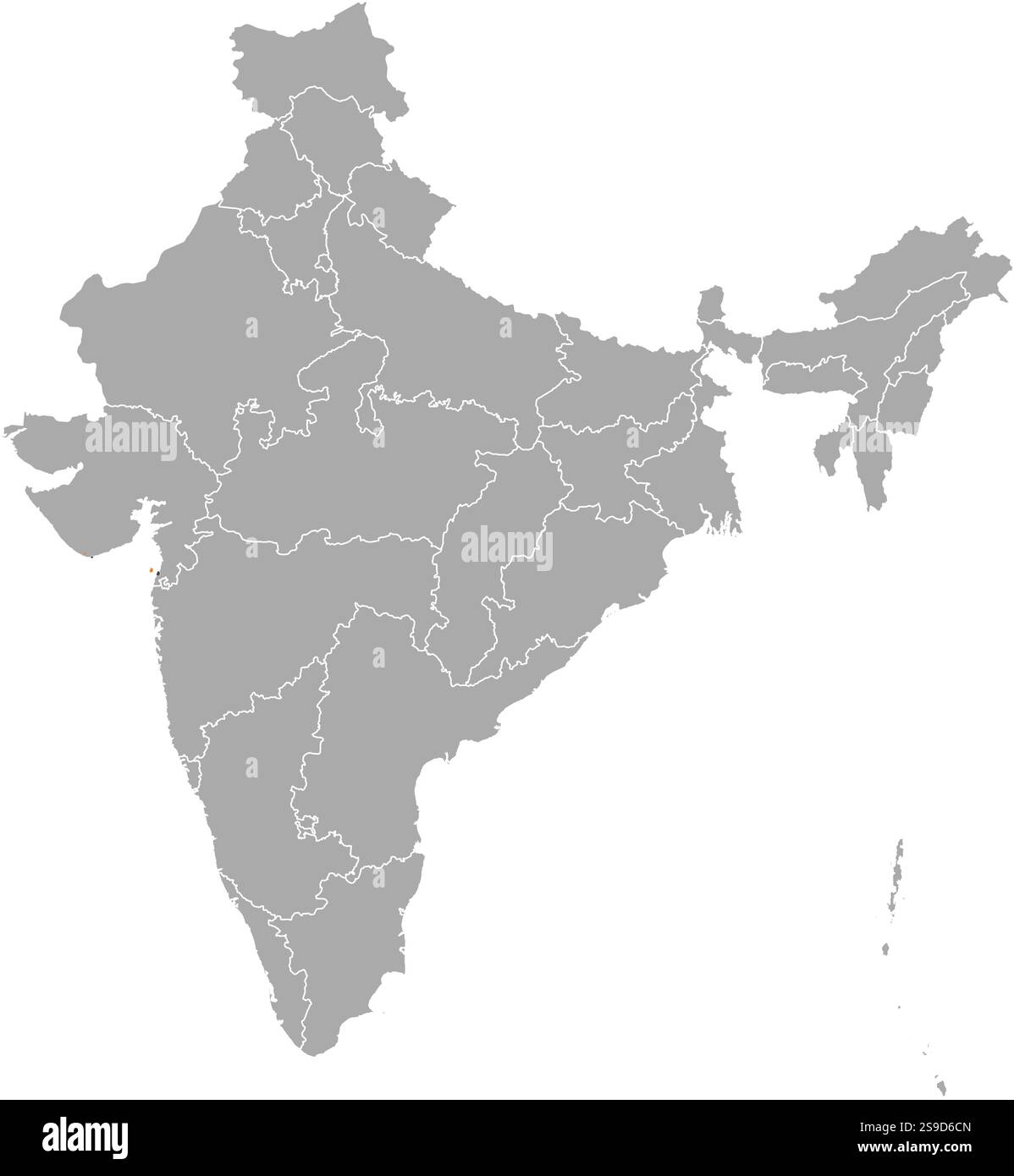Map of India with the provinces, Daman and Diu is highlighted by orange ...