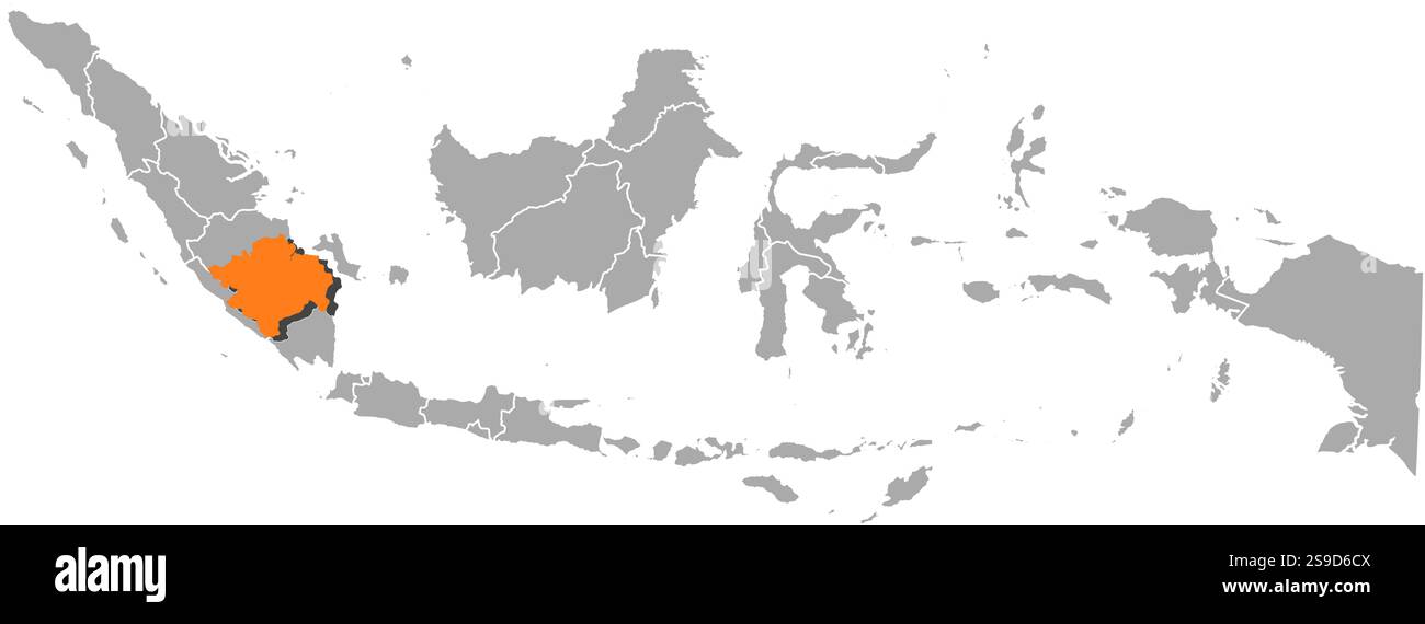 Map of Indonesia with the provinces, South Sumatra is highlighted by ...