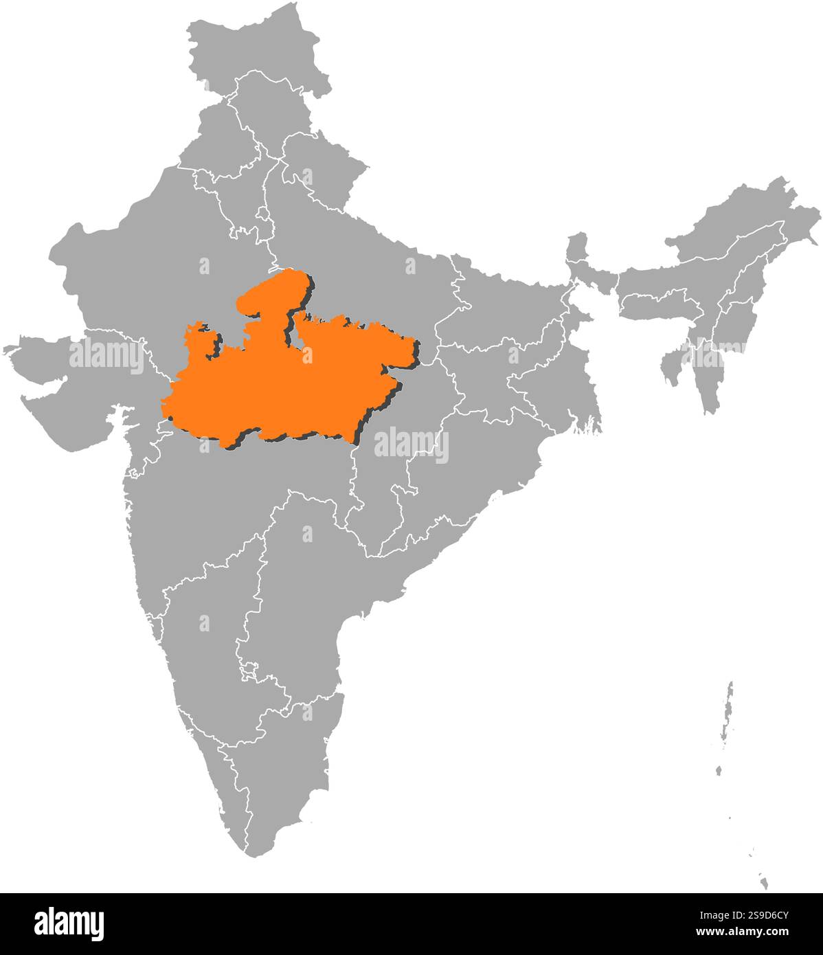 Map of India with the provinces, Madhya Pradesh is highlighted by ...