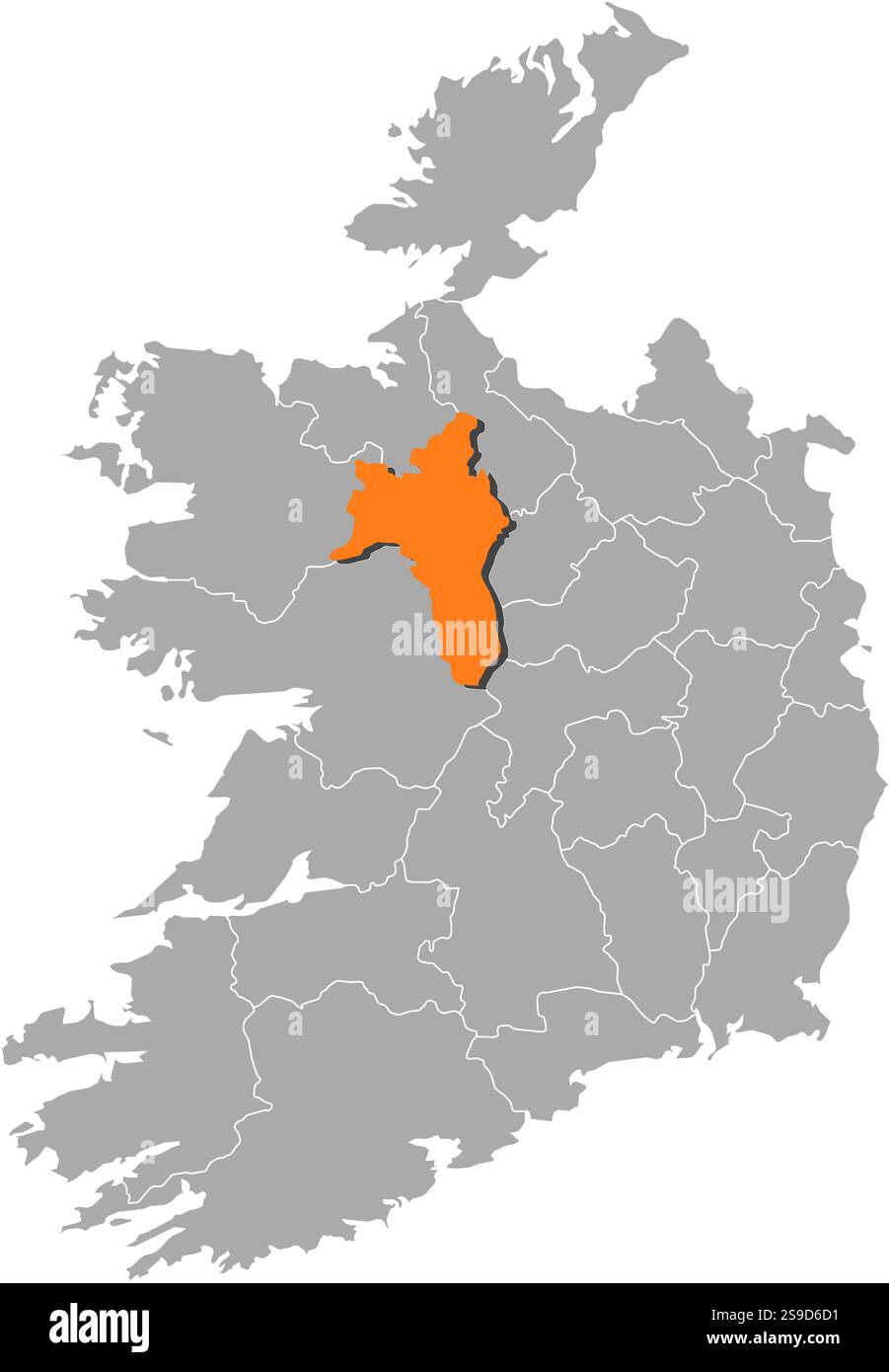 Map of Ireland with the provinces, Roscommon is highlighted by orange ...