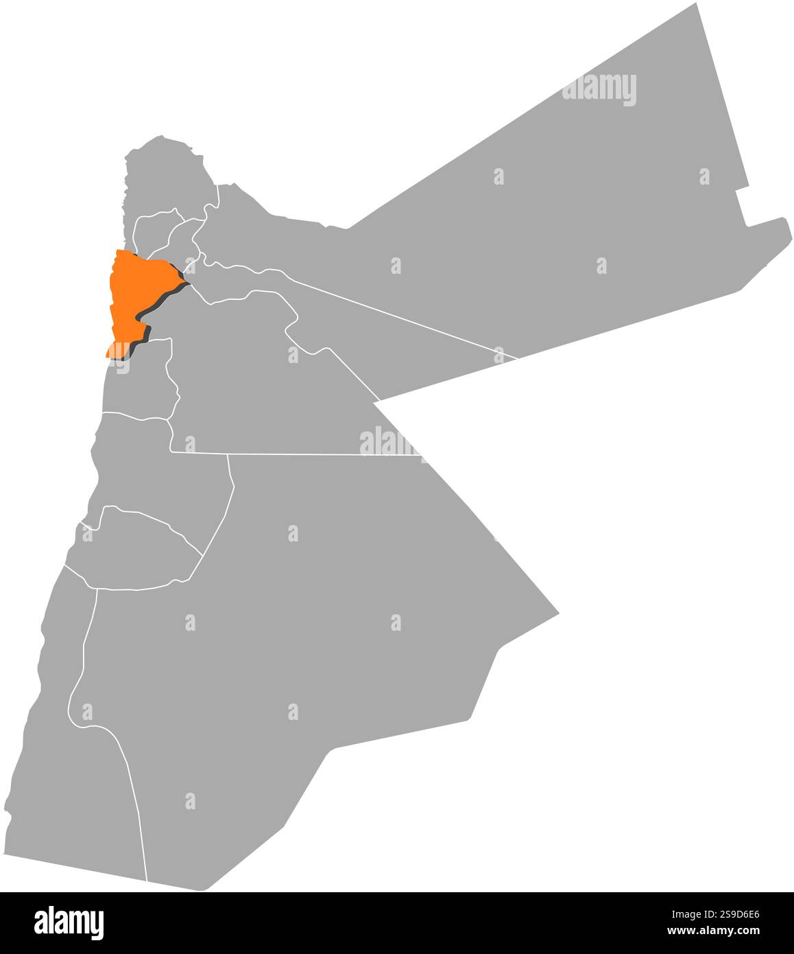 Map of Jordan with the provinces, Balqa is highlighted by orange Stock ...