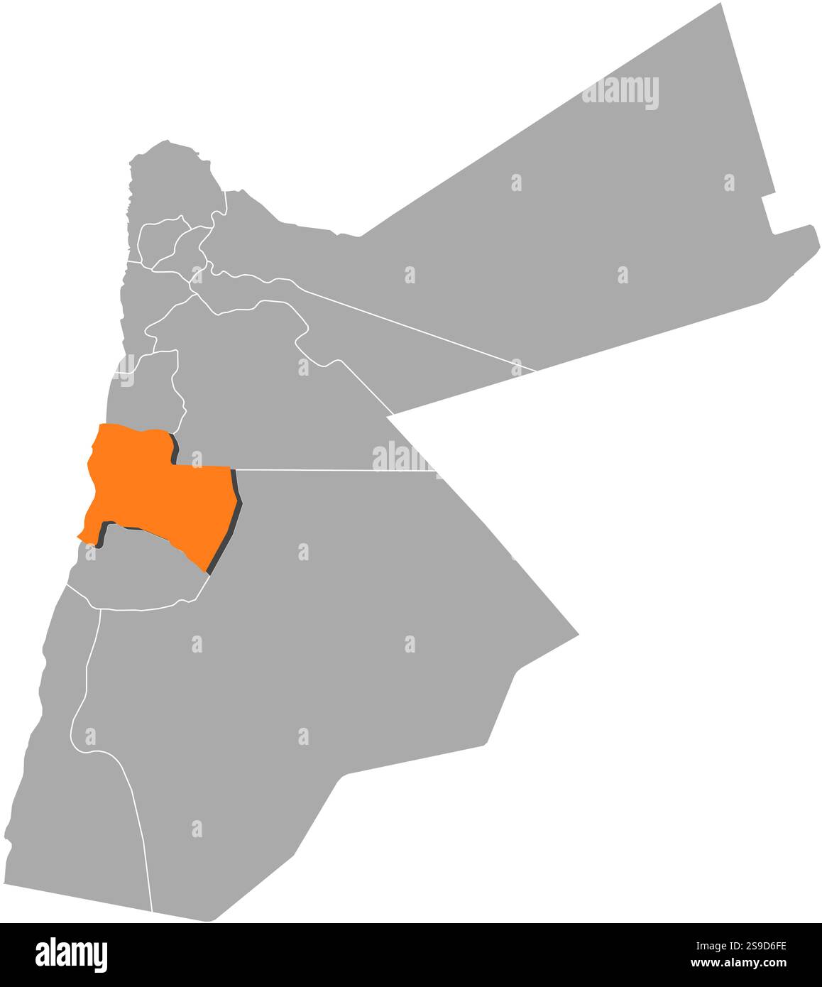 Map of Jordan with the provinces, Karak is highlighted by orange Stock ...