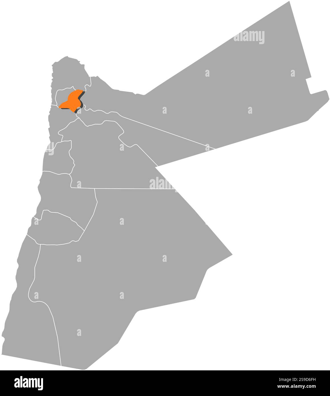 Map of Jordan with the provinces, Jerash is highlighted by orange Stock ...