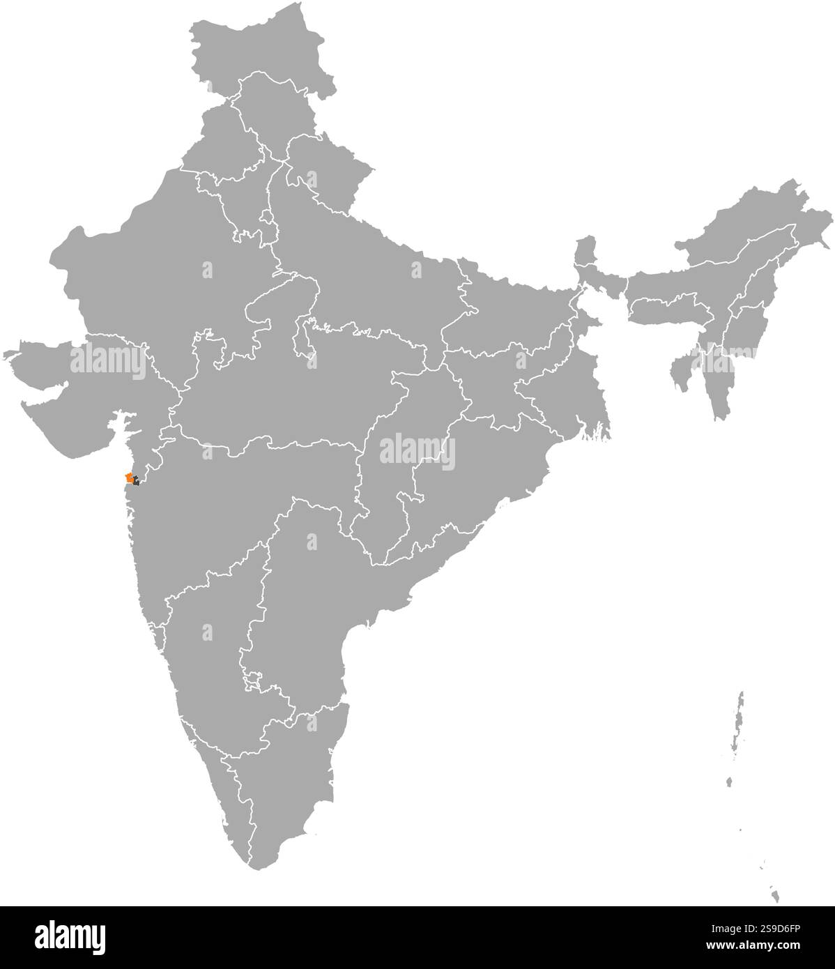 Map of India with the provinces, Dadra and Nagar Haveli is highlighted ...