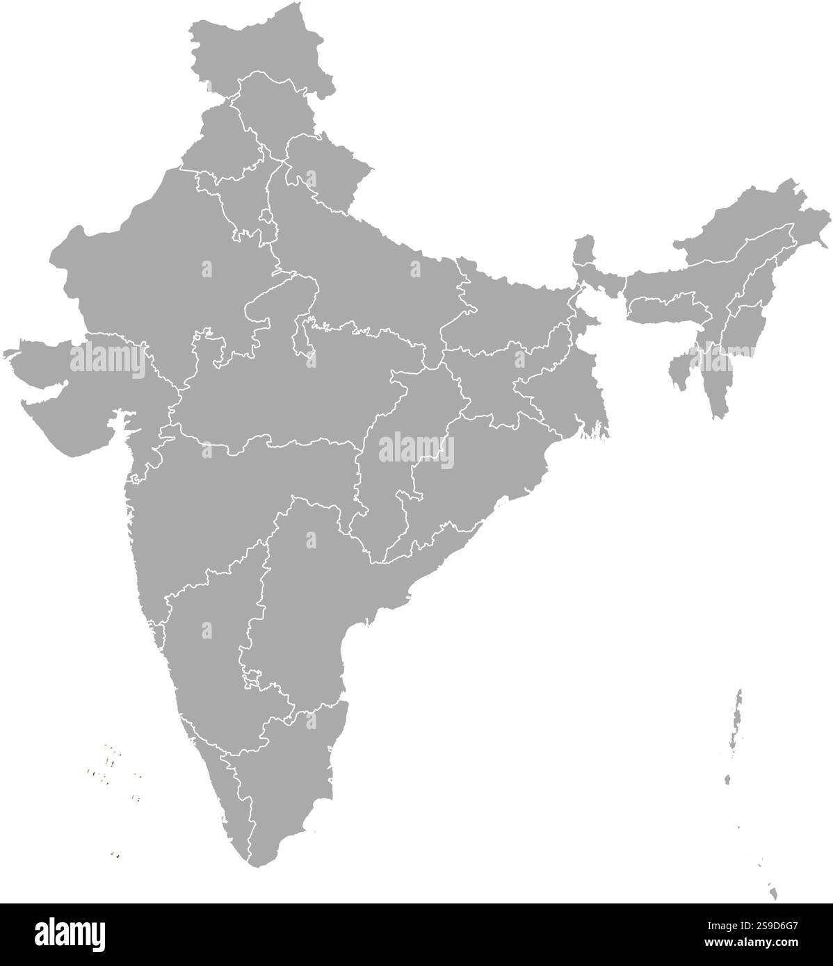 Map of India with the provinces, Lakshadweep is highlighted by orange ...