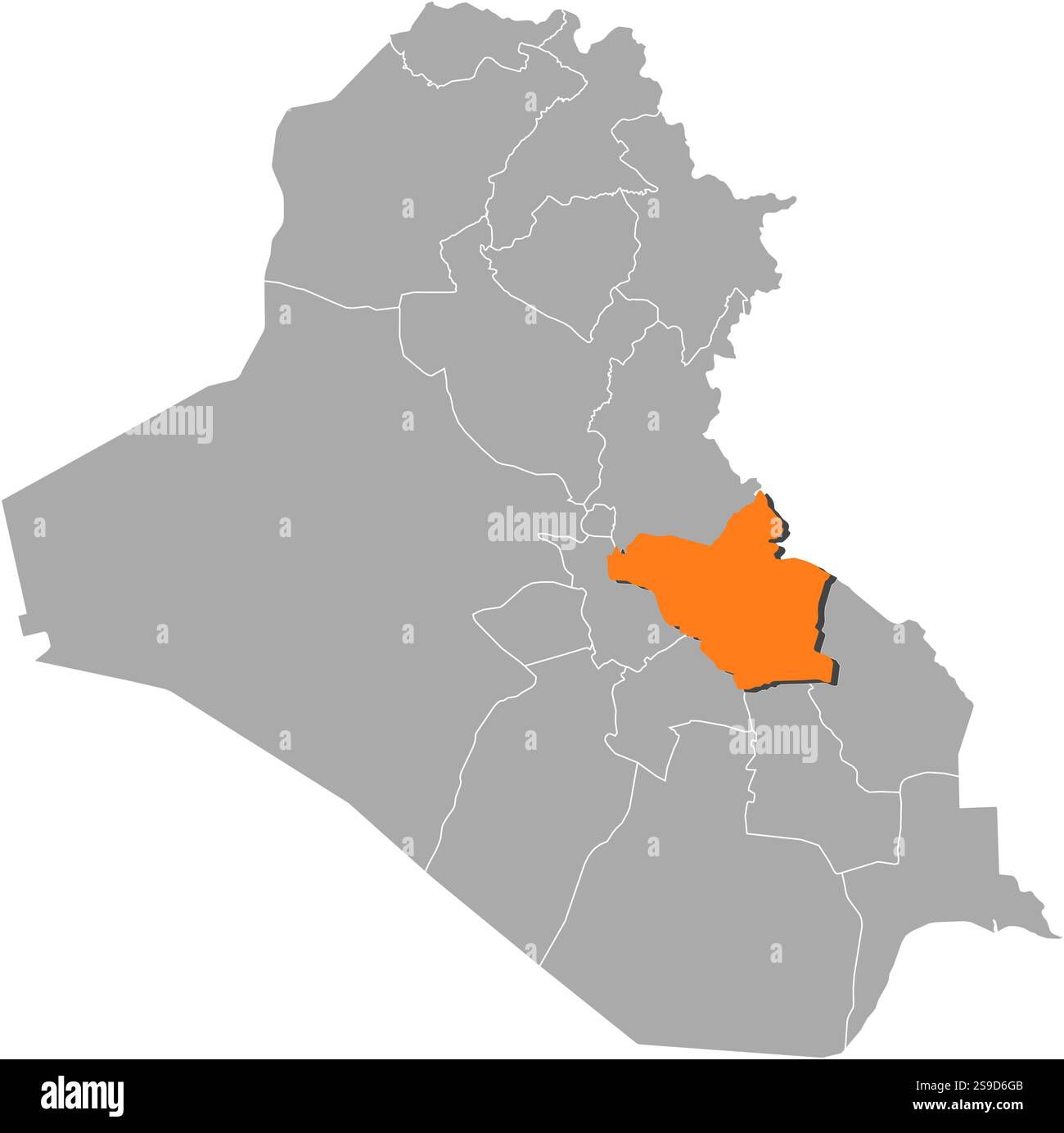 Map of Iraq with the provinces, Wasit is highlighted by orange Stock ...