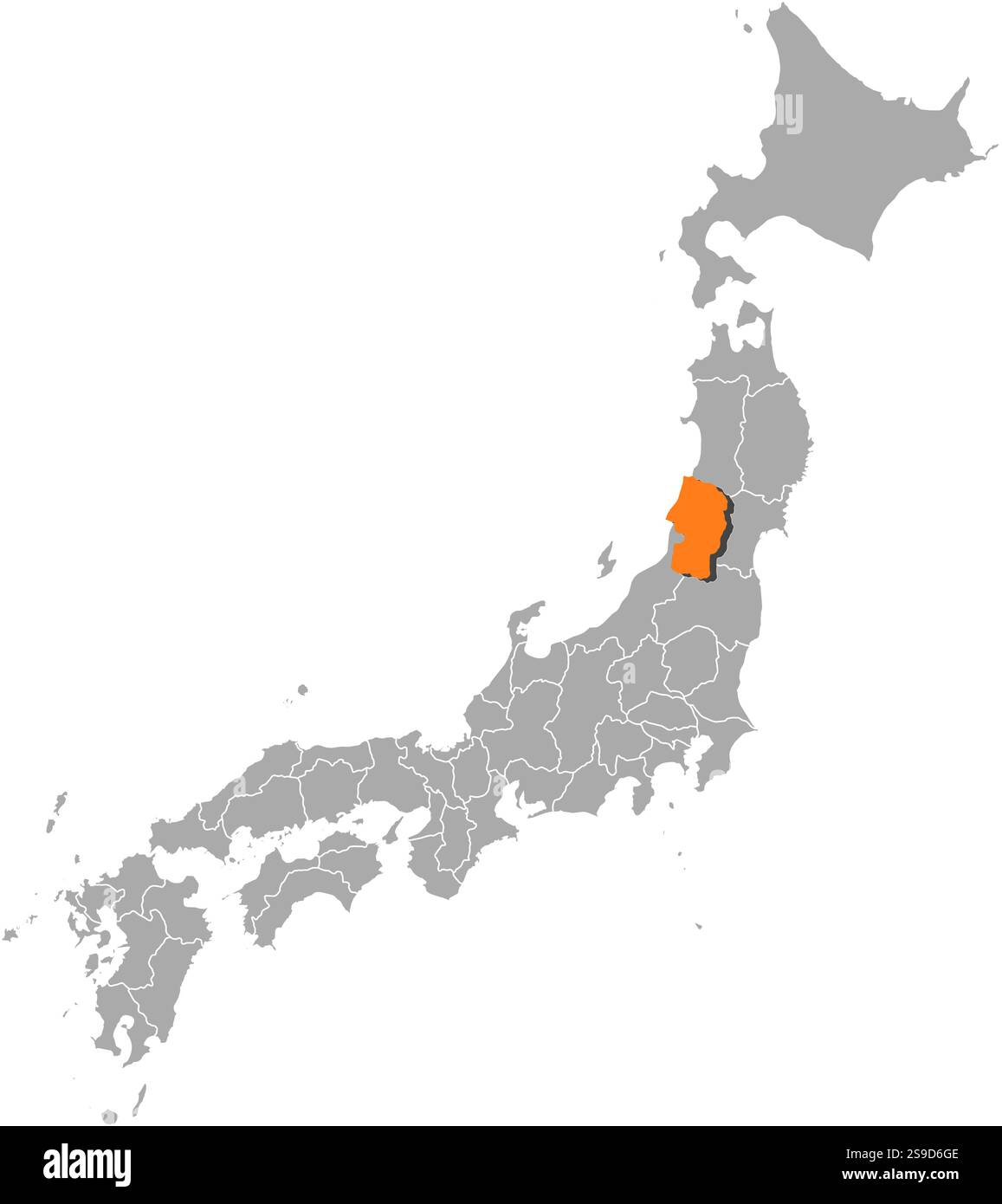 Map of Japan with the provinces, Yamagata is highlighted by orange ...