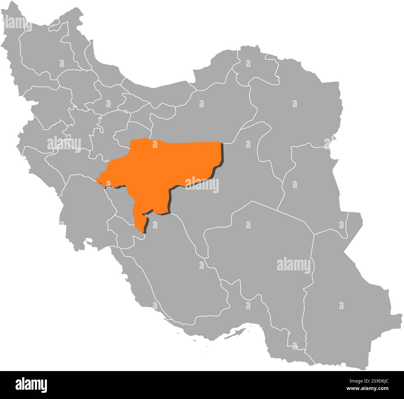 Map of Iran with the provinces, Isfahan is highlighted by orange Stock ...
