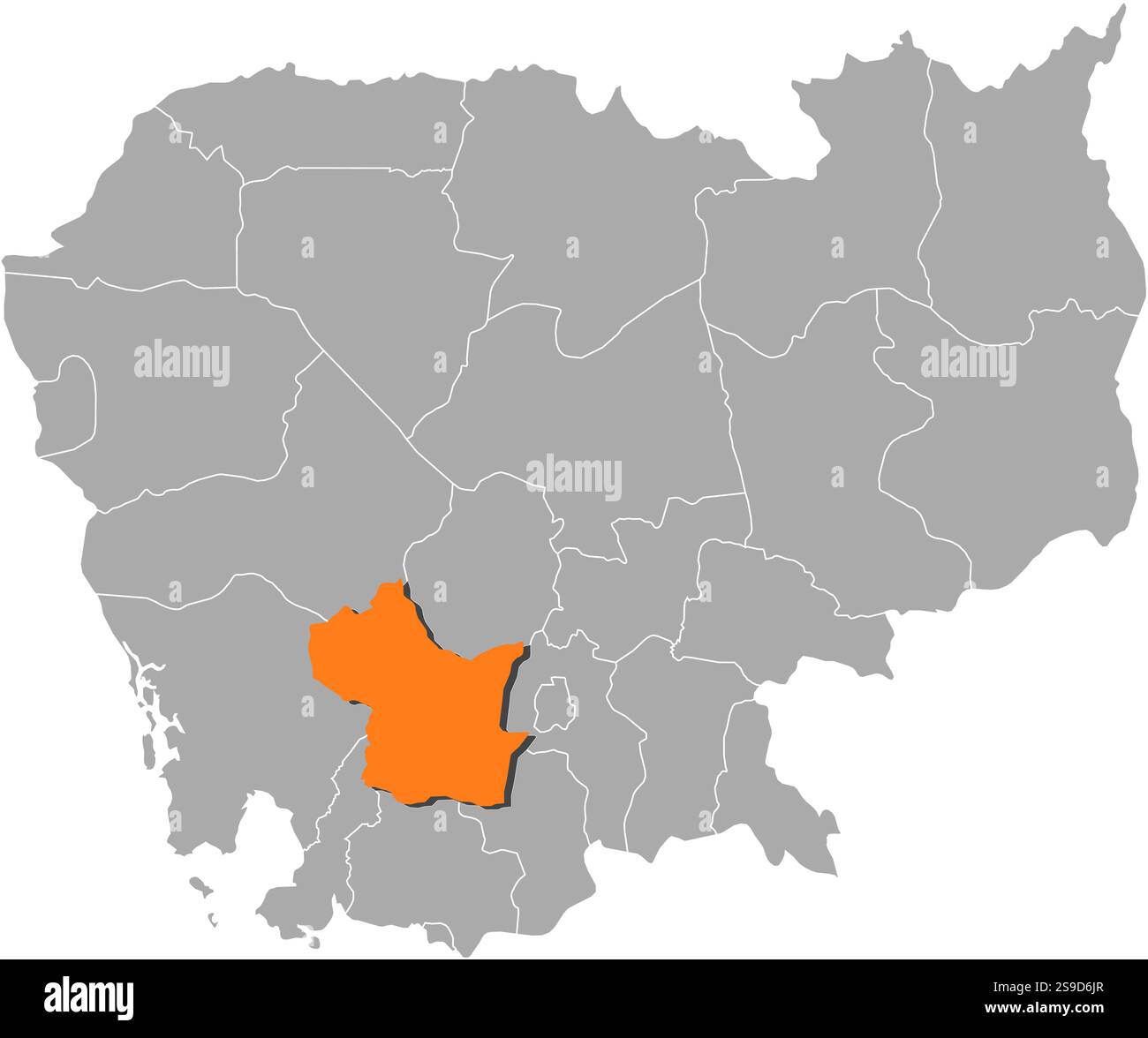 Map of Cambodia with the provinces, Kampong Speu is highlighted by ...