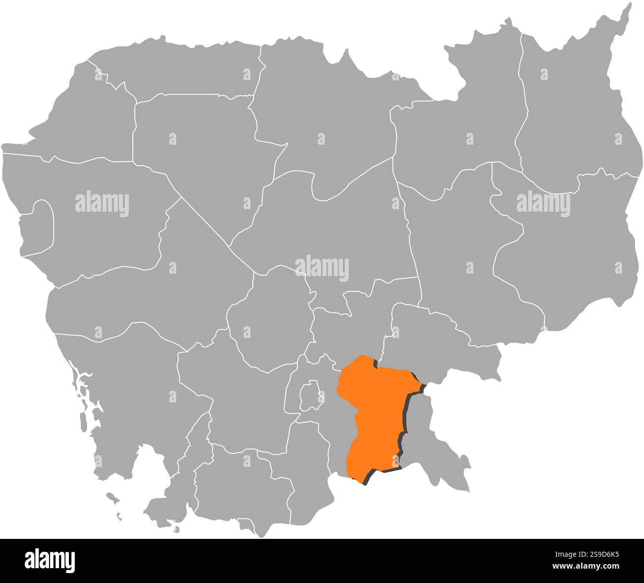 Map of Cambodia with the provinces, Prey Veng is highlighted by orange Stock Vector Image & Art ...