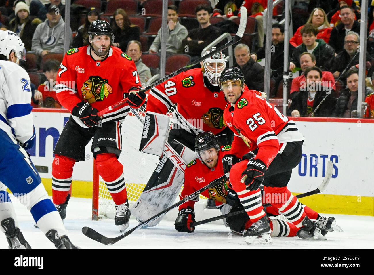 Chicago Blackhawks left wing Patrick Maroon (77), goaltender Arvid ...