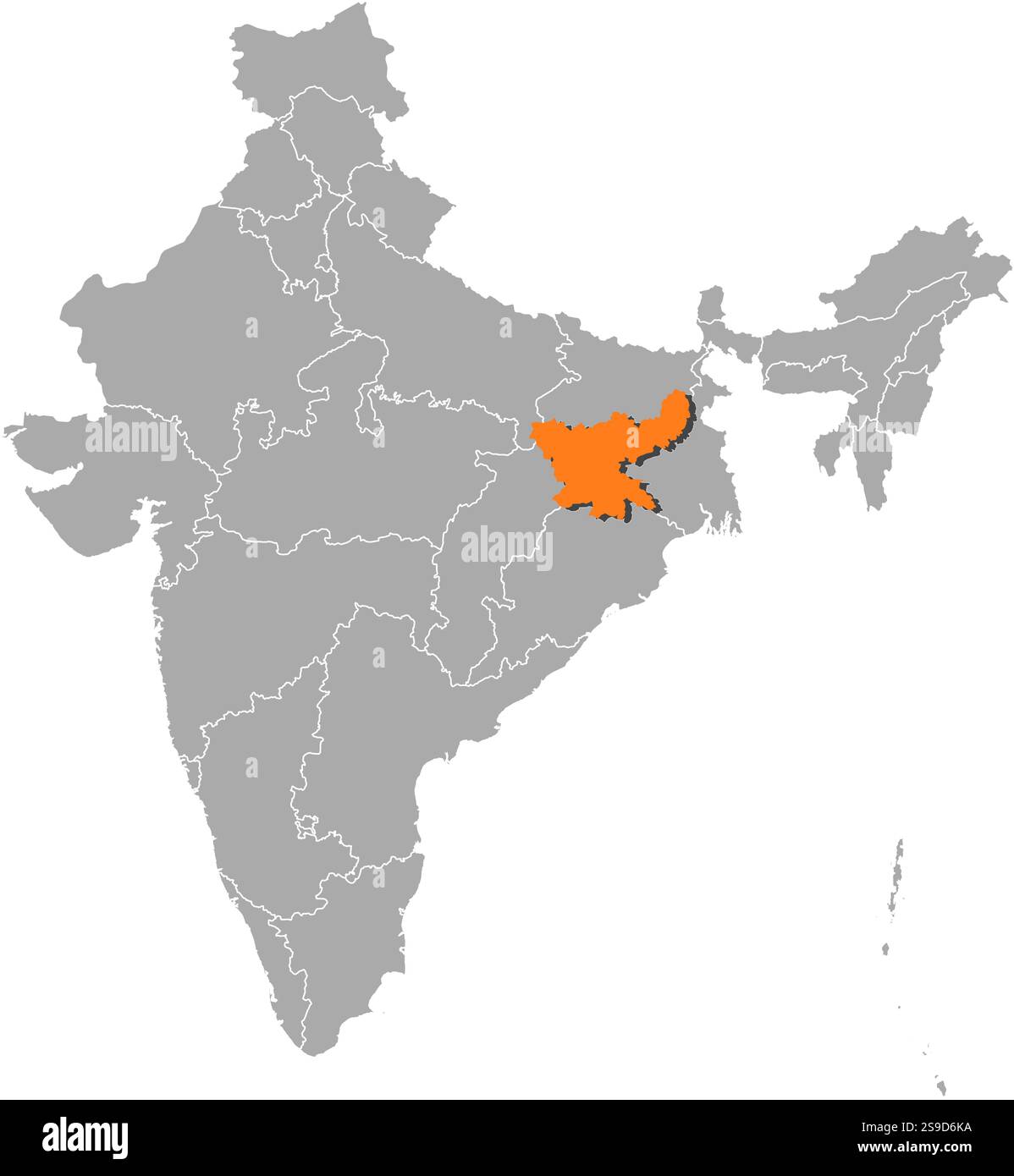 Map of India with the provinces, Jharkhand is highlighted by orange ...
