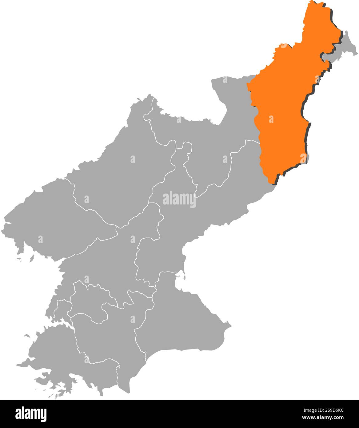 Map of North Korea with the provinces, North Hamgyong is highlighted by ...