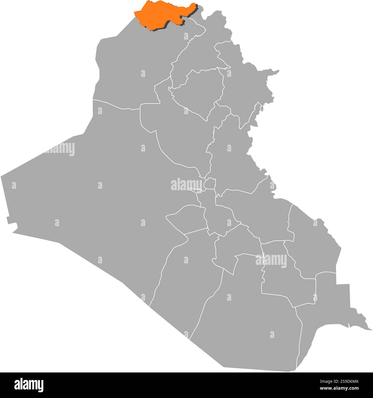 Map of Iraq with the provinces, Dohuk is highlighted by orange Stock ...