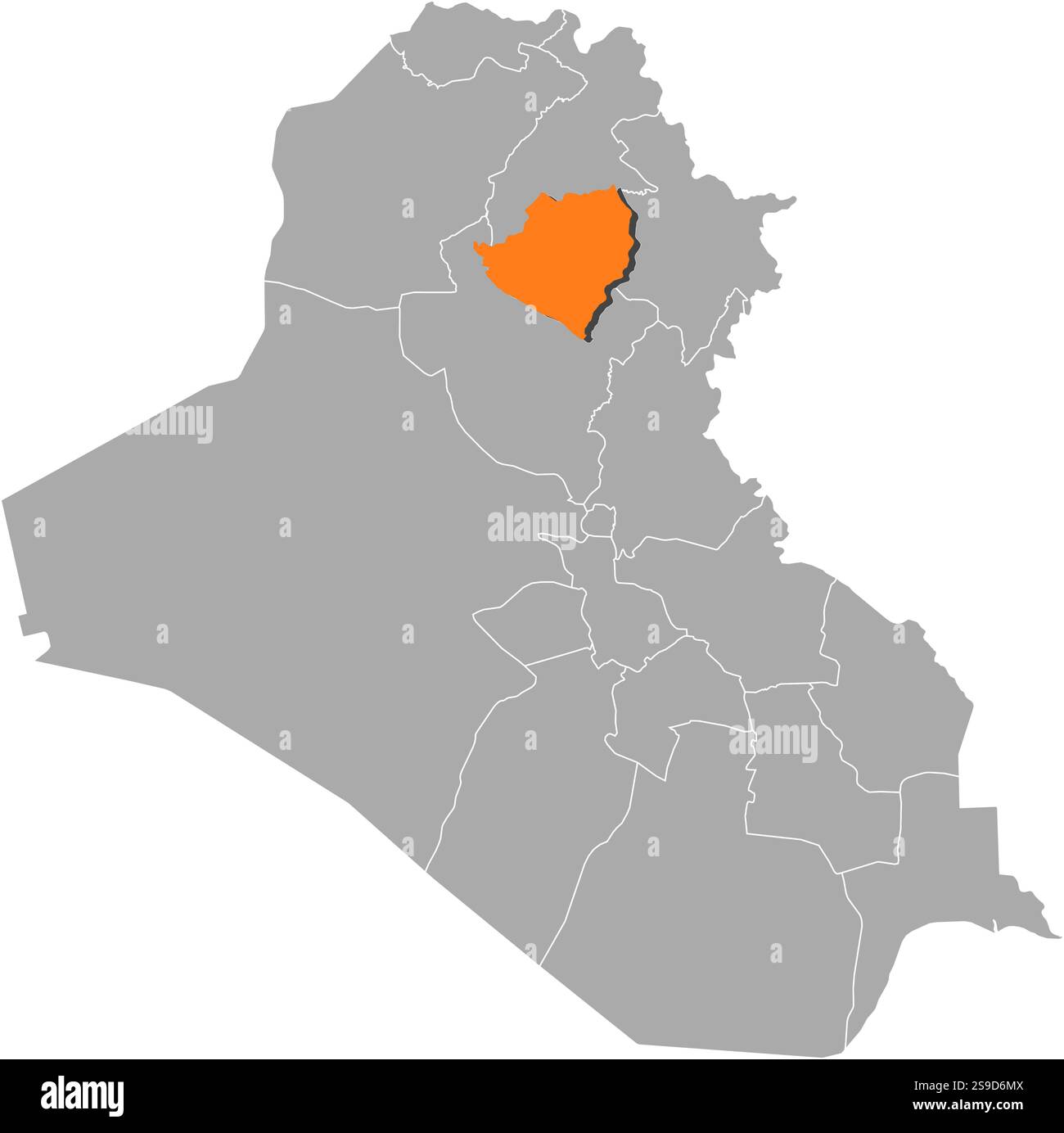 Map of Iraq with the provinces, Kirkuk is highlighted by orange Stock ...