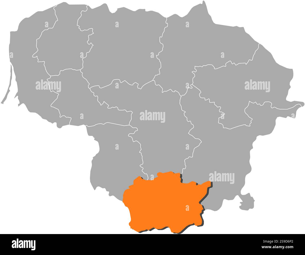 Map of Lithuania with the provinces, Alytus is highlighted by orange ...