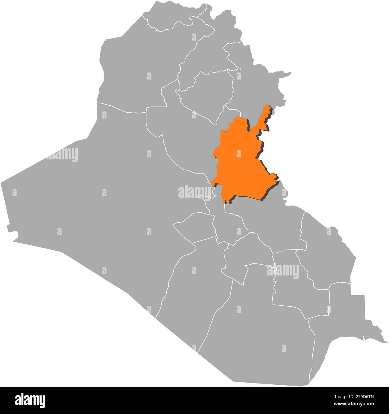 Map of Iraq with the provinces, Diyala is highlighted by orange Stock ...