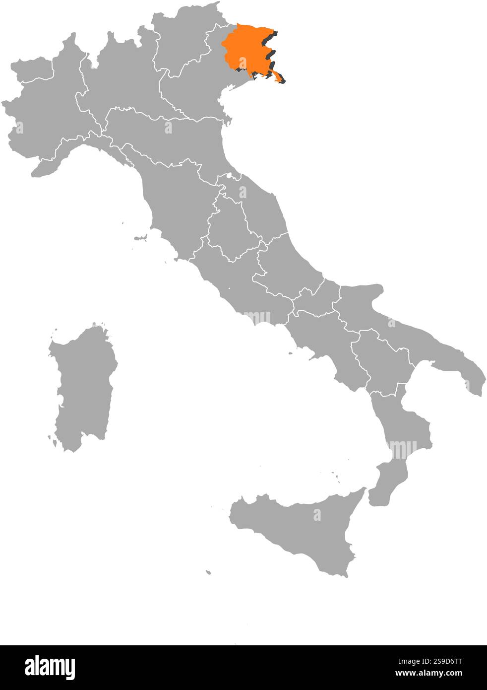 Map of Italy with the provinces, Friuli-Venezia Giulia is highlighted ...
