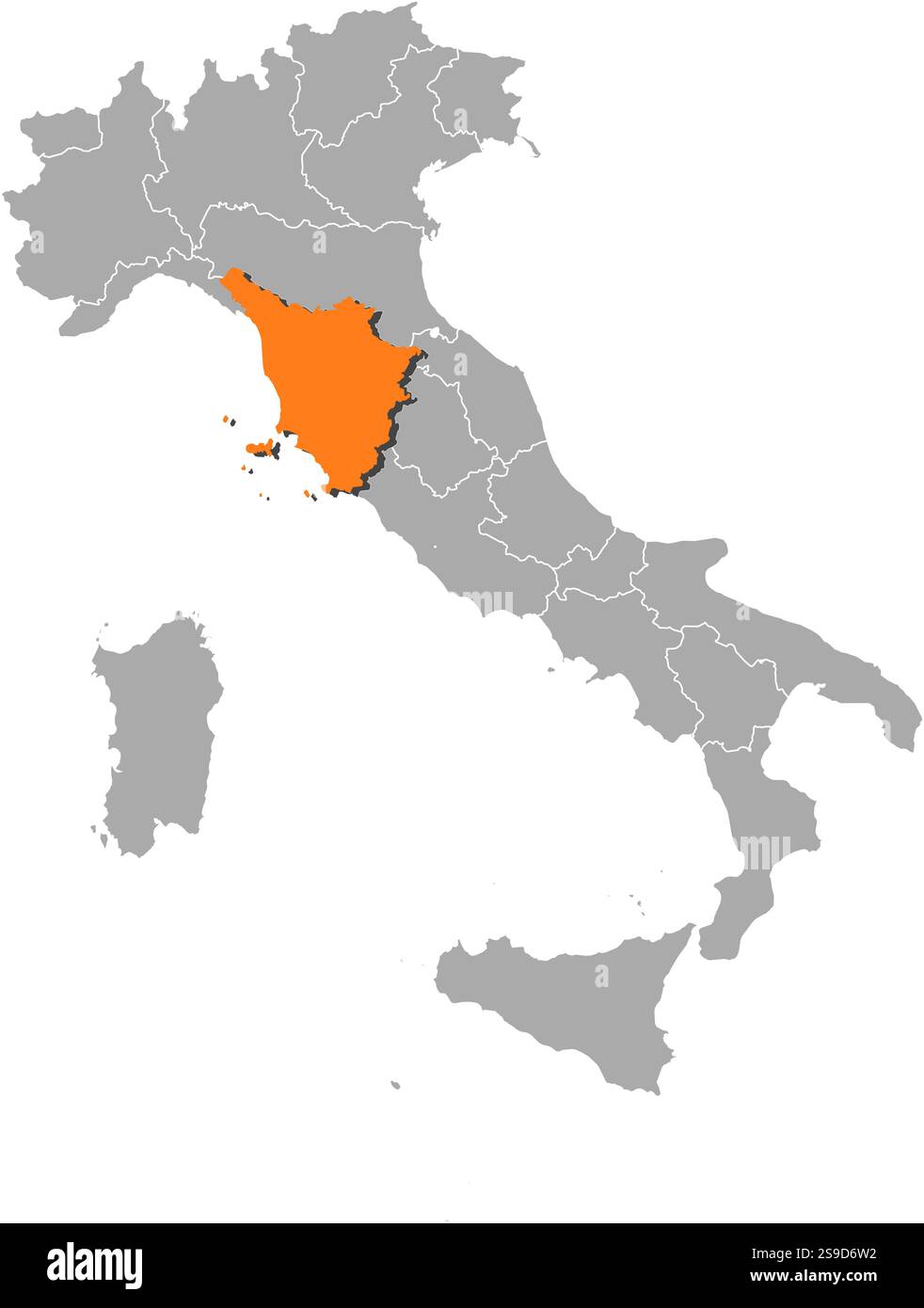 Map of Italy with the provinces, Tuscany is highlighted by orange Stock ...