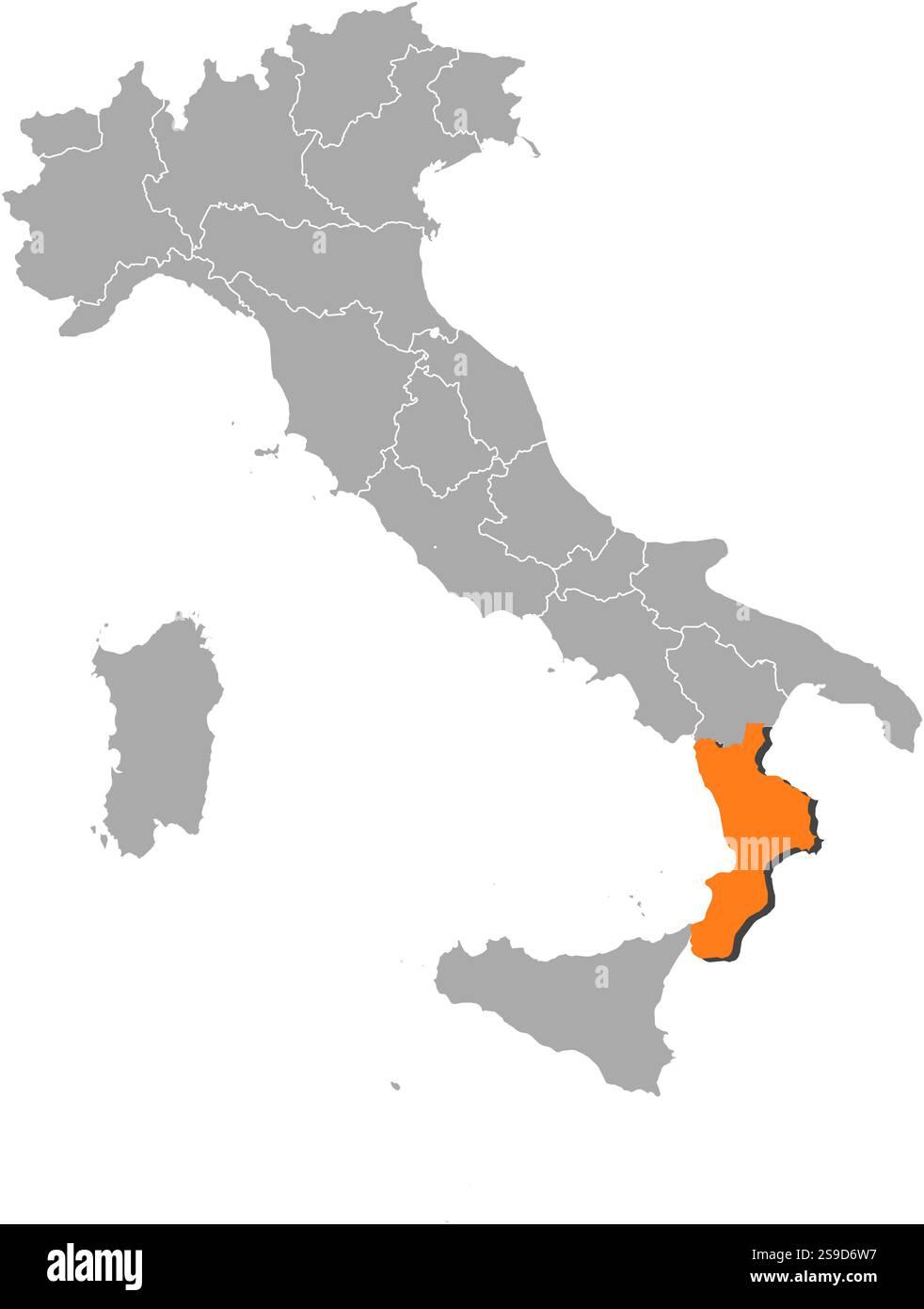 Map of Italy with the provinces, Calabria is highlighted by orange ...
